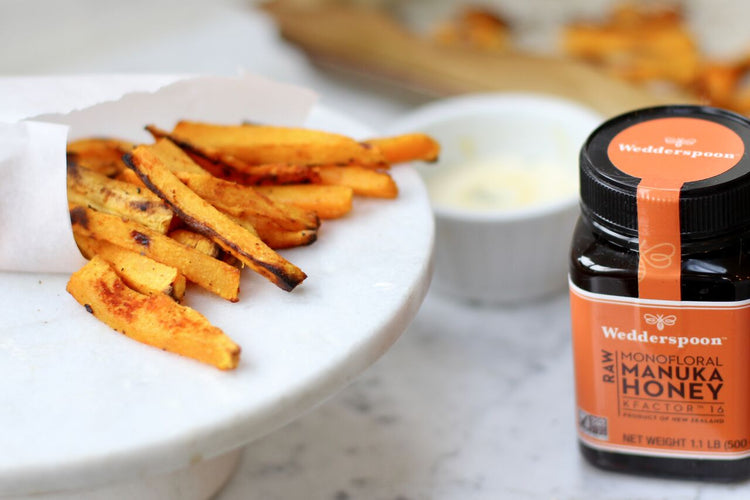 Butternut Squash Fries with Citrus Honey Aioli – Wedderspoon Organic